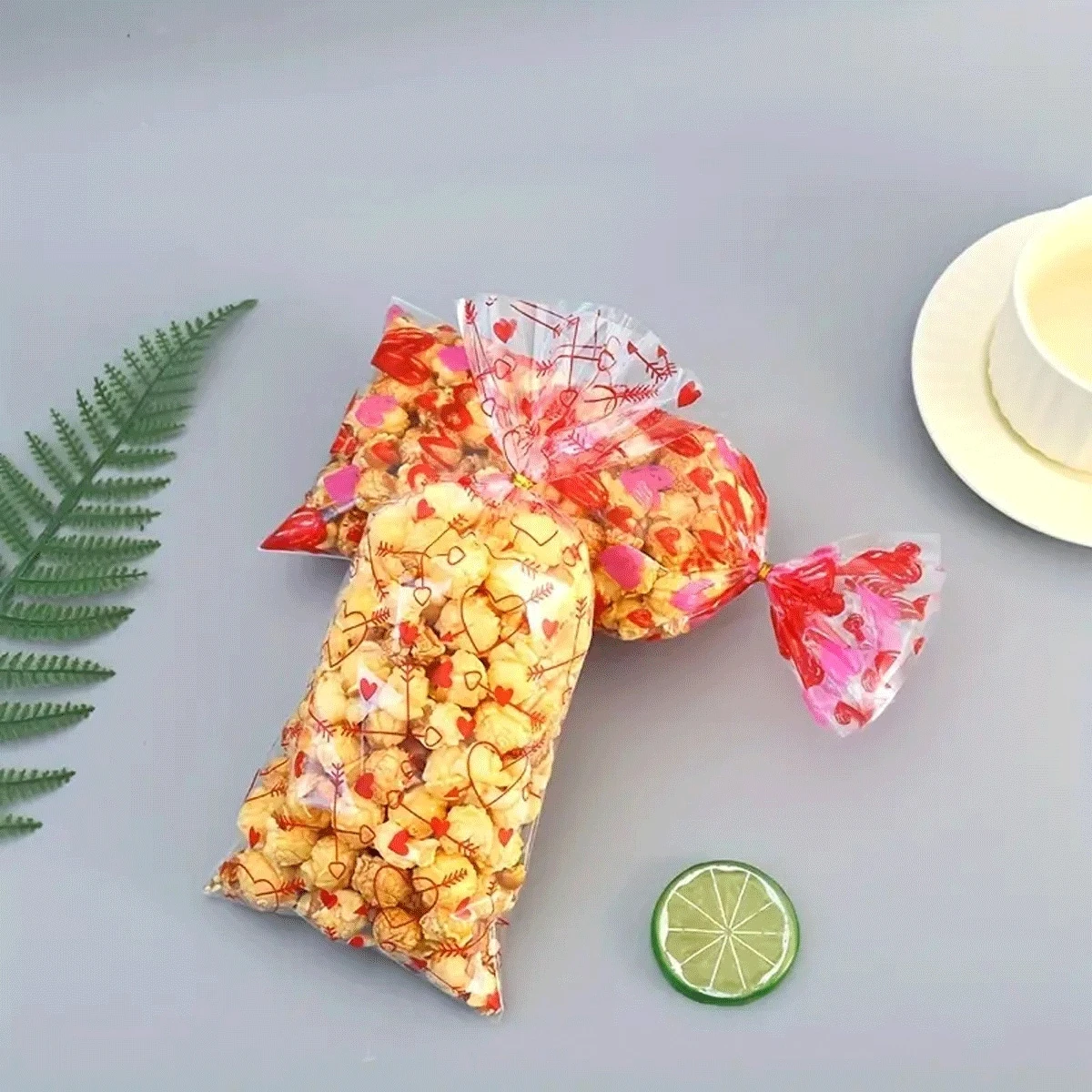 50pcs Valentine's Day Candy Packaging Bags Heart Shaped Biscuit Gift ...