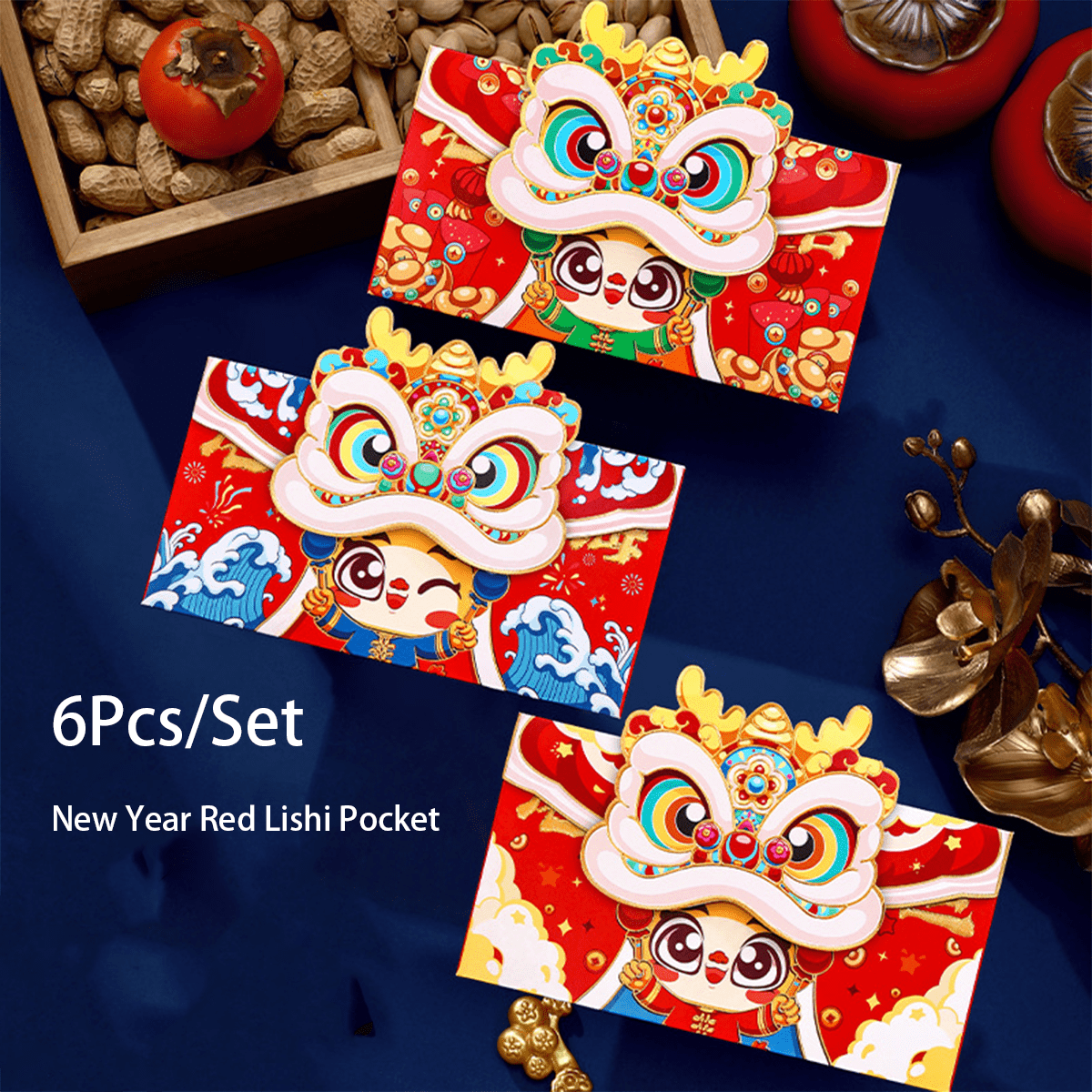 6pcs New Year Red Envelopes, 2024 Chinese New Year Cartoon Dragon ...