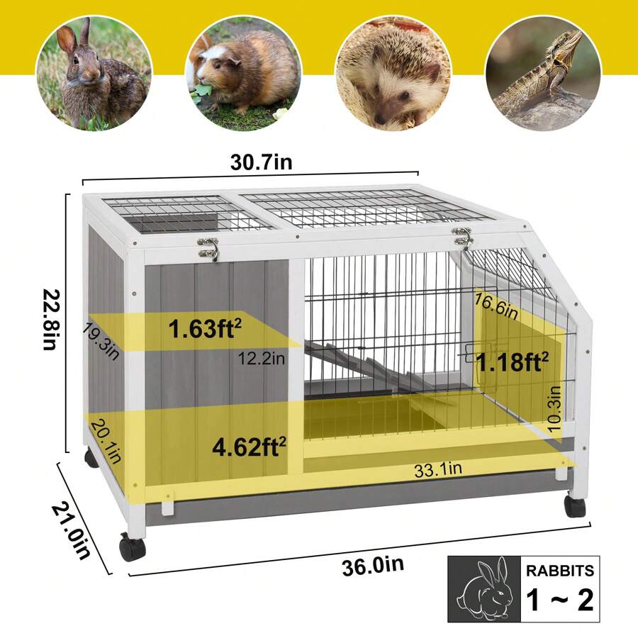 Petscosset Rabbit Hutch Indoor - Rabbit Cage Indoor Greywhite Bunny ...