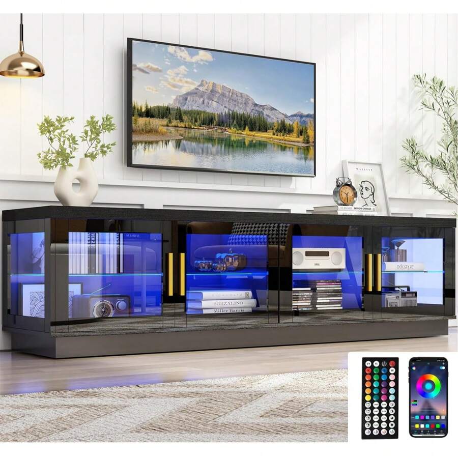 70IN LED TV Stand For 85/80/75inch TV,High Glossy Modern TV Stand For ...