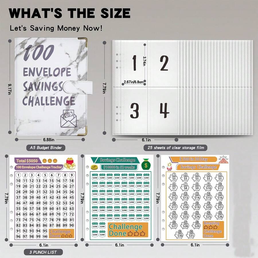 100 Envelope Money Saving Challenge With Savings Tracker, Budgeting ...