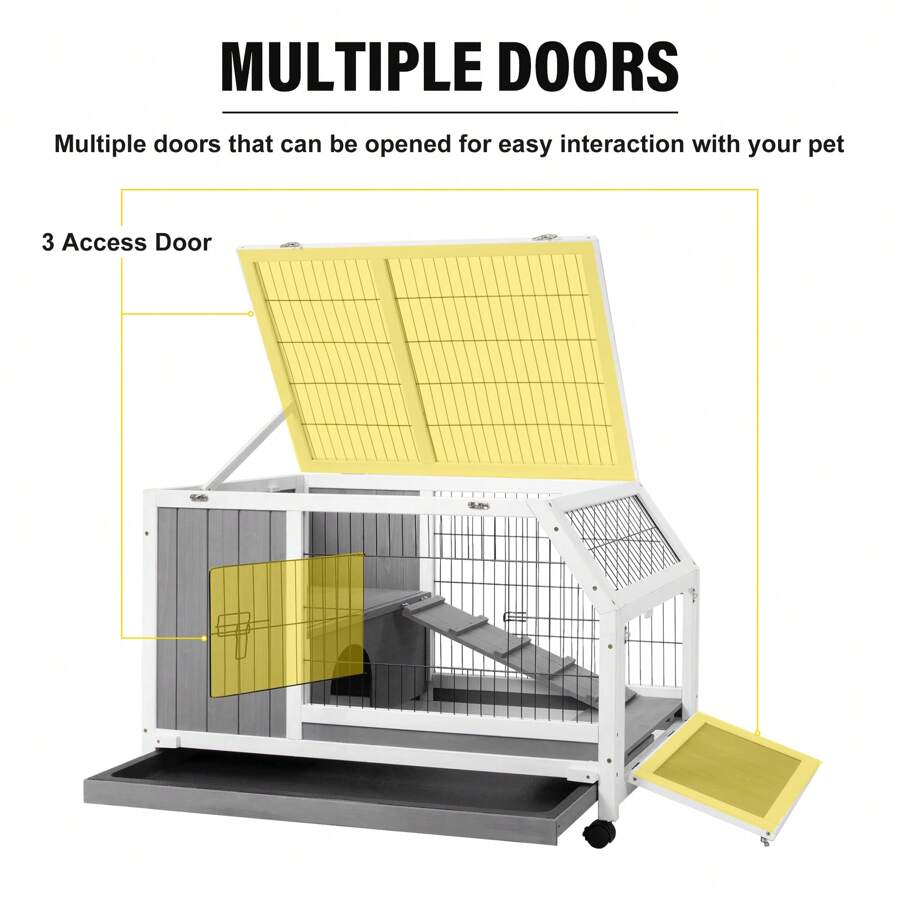 Petscosset Rabbit Hutch Indoor - Rabbit Cage Indoor Greywhite Bunny ...