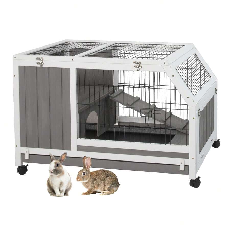 Petscosset Rabbit Hutch Indoor - Rabbit Cage Indoor Greywhite Bunny ...