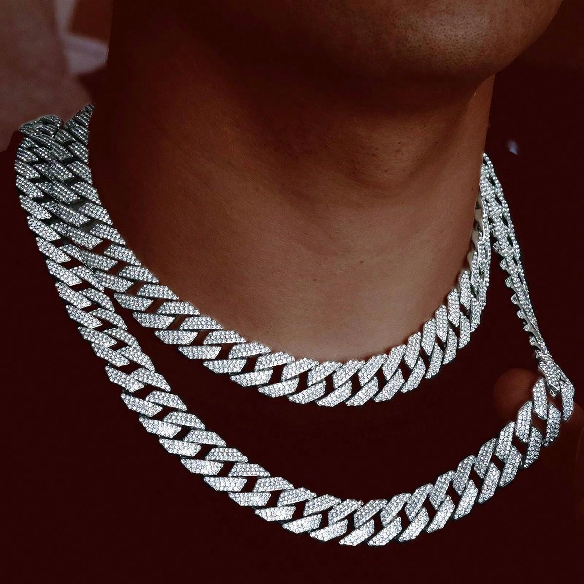 1 Pc Punk Style Iecd Out Miami Chain,14MM Silvery/Golden Bling ...