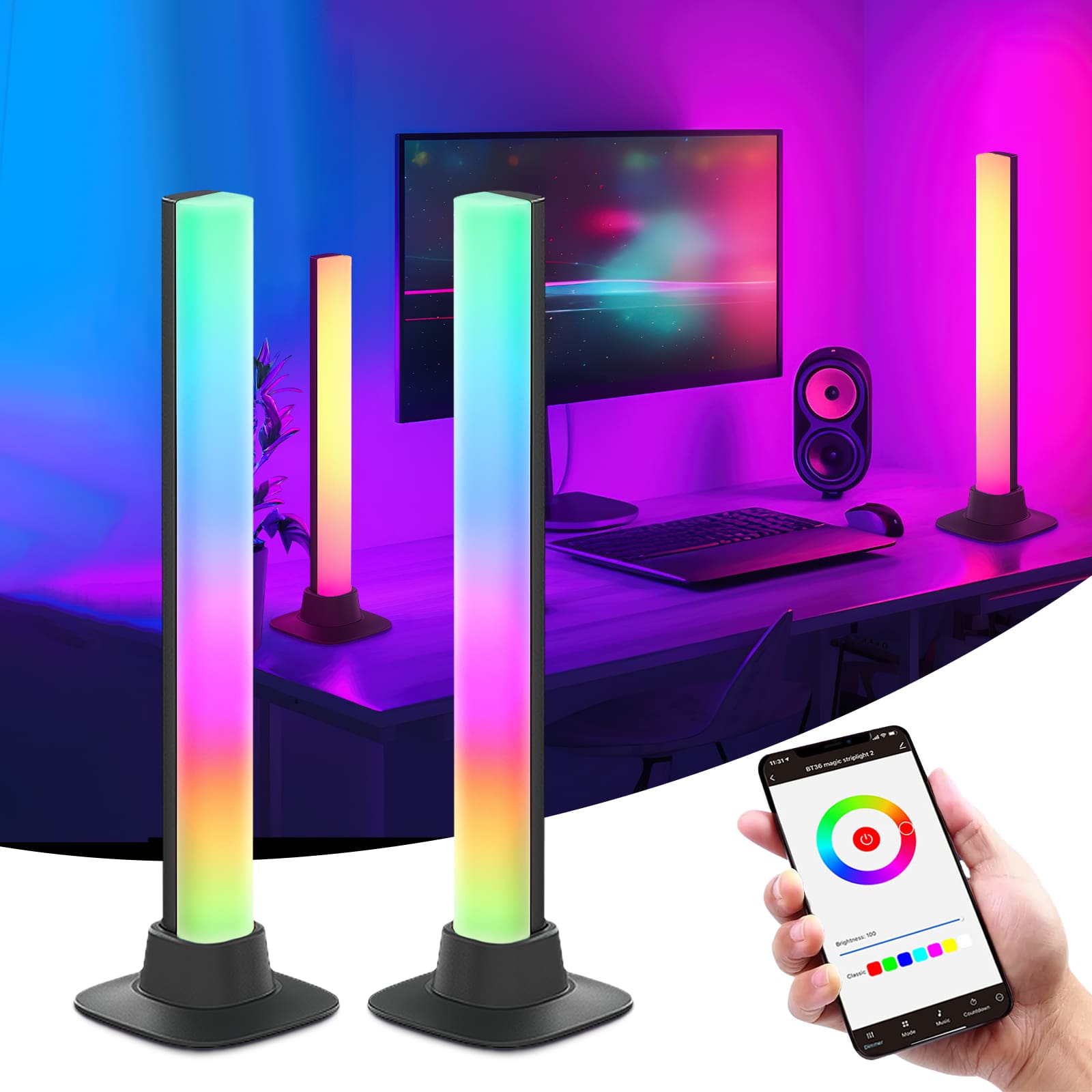 2 Pack RGB Smart LED Lamp with Multiple Lighting Effects and Music ...