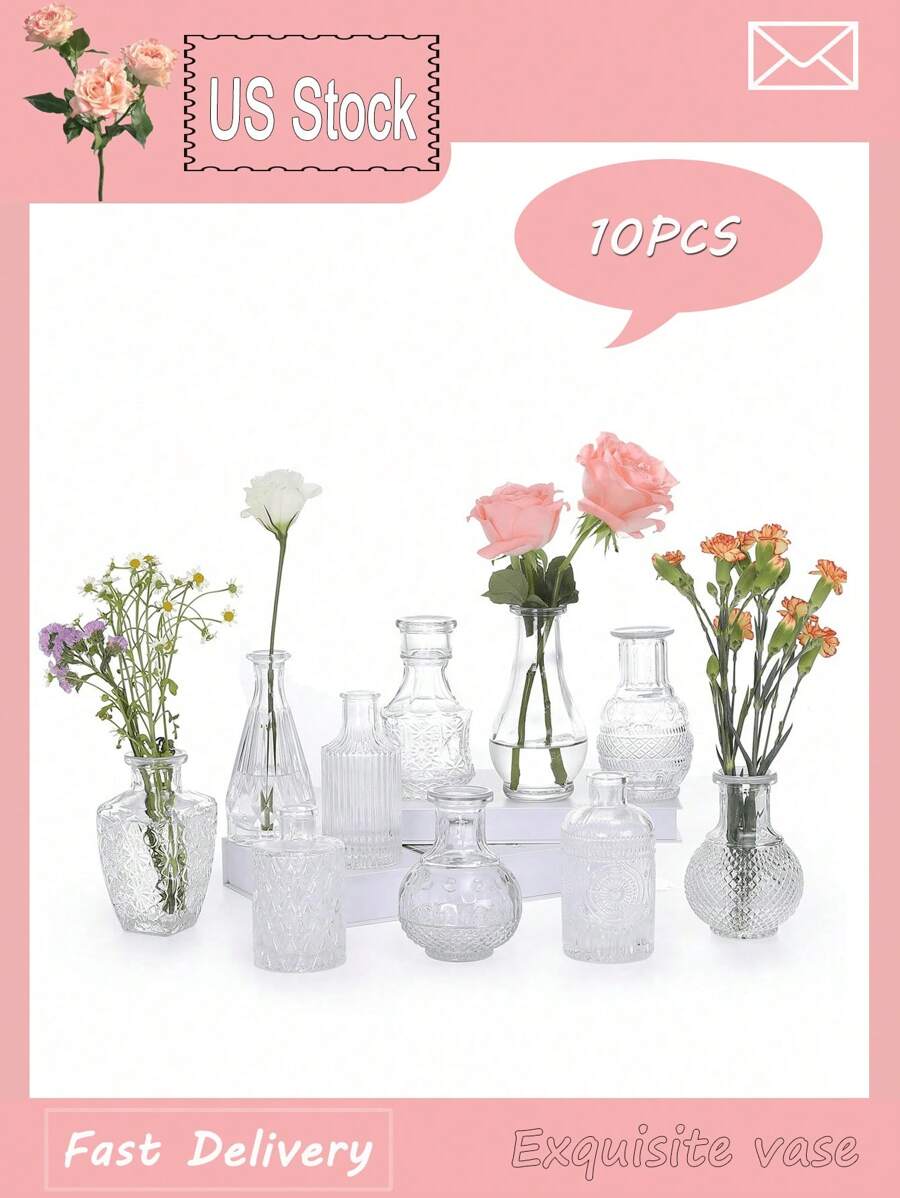 10Pcs Transparent Glass Vase Set,Small Glass Vases for Flowers,Vase for ...