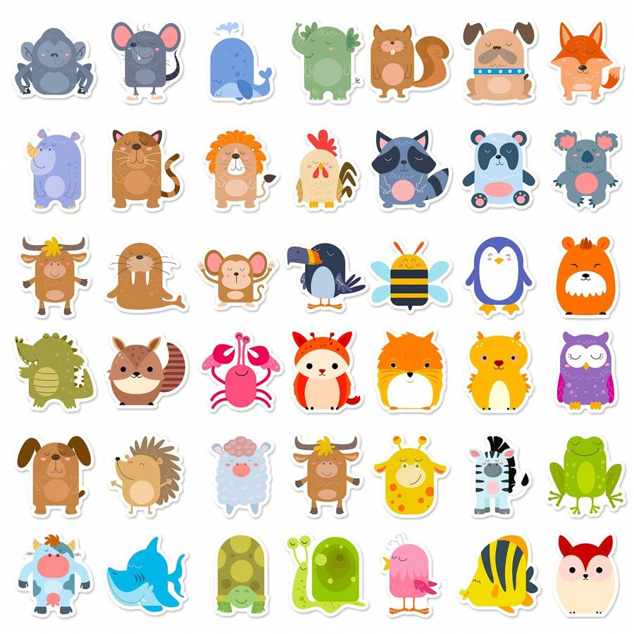 100pcs Funny Animal Stickers, Creative Cartoon Animal Vinyl Waterproof ...