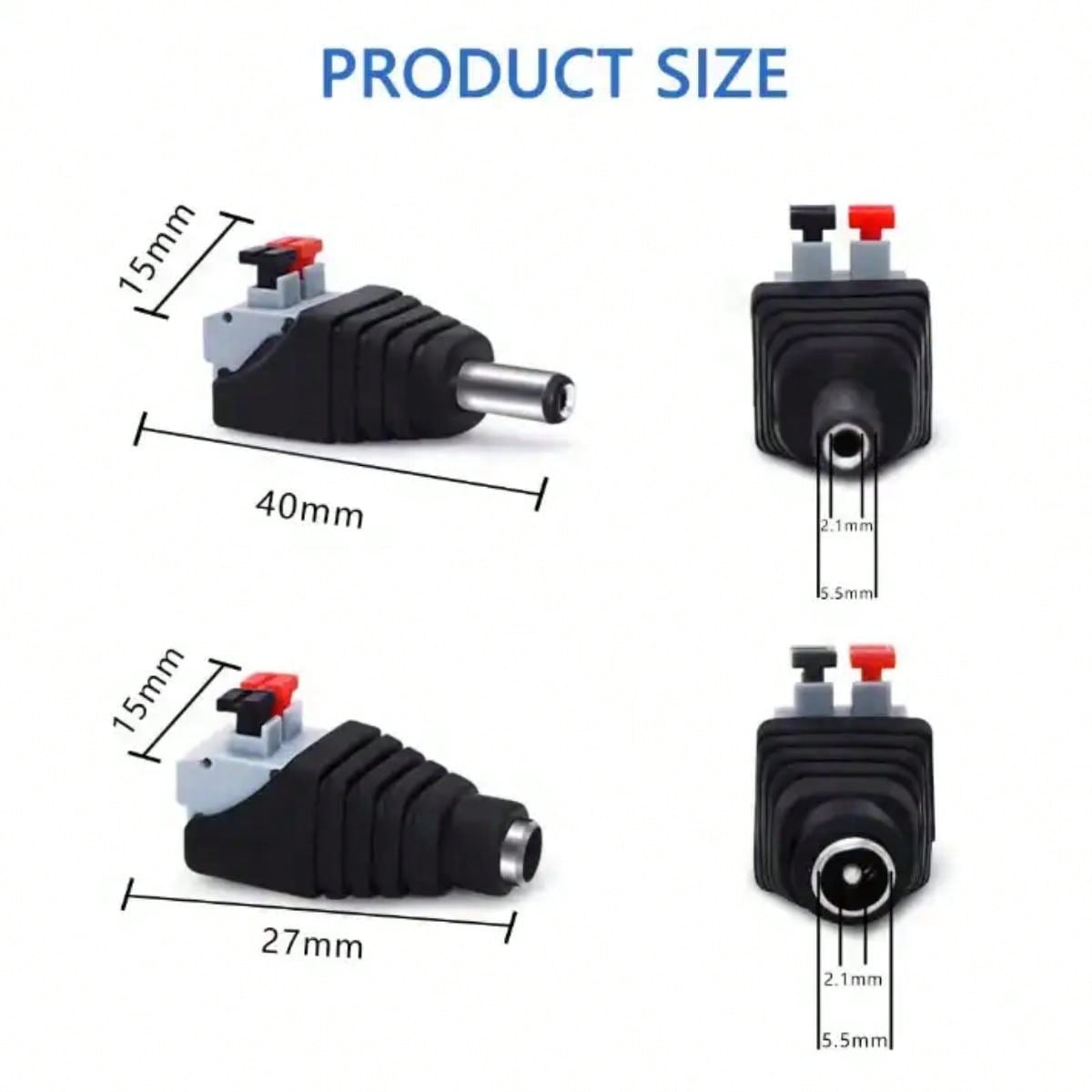 DC Power Connector Plug 1 Pair Male and Female DC Connector 5.5mm x 2 ...