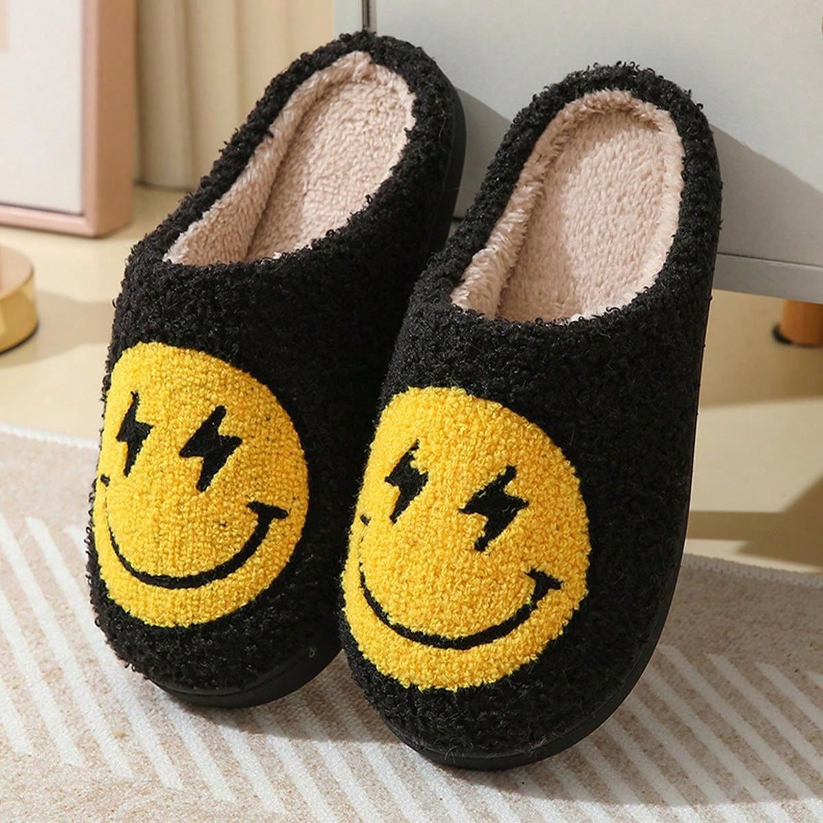 Winter Indoor Lightning Smile Face Slippers, Antislip Warm House Shoes ...
