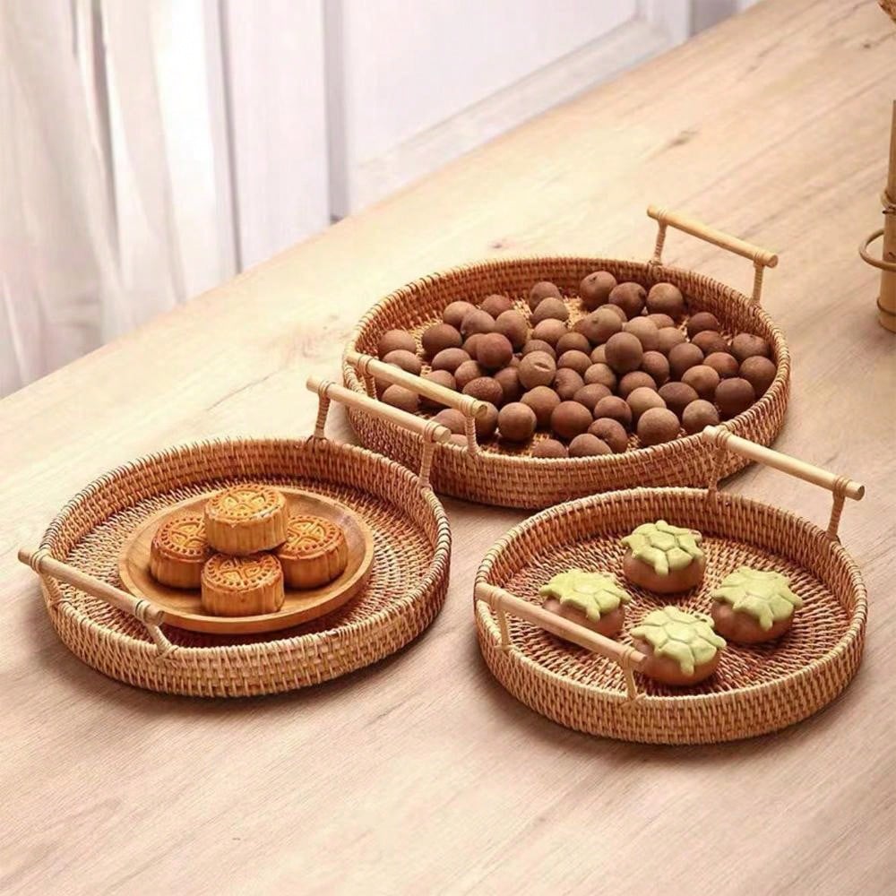 Real Natural Rattan Handmade Basket For Storage Use, Woven Round Wicker ...