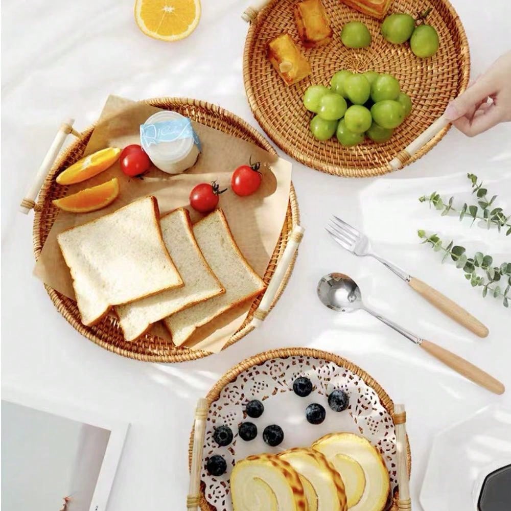 Real Natural Rattan Handmade Basket For Storage Use, Woven Round Wicker ...