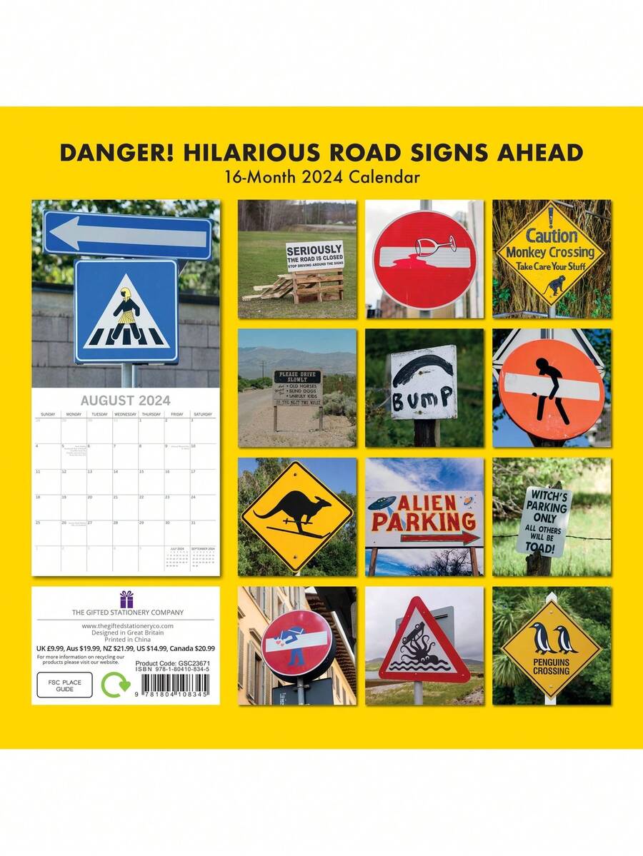 2024 Square Wall Calendar, Danger! Hilarious Road Signs Ahead, 16-Month ...