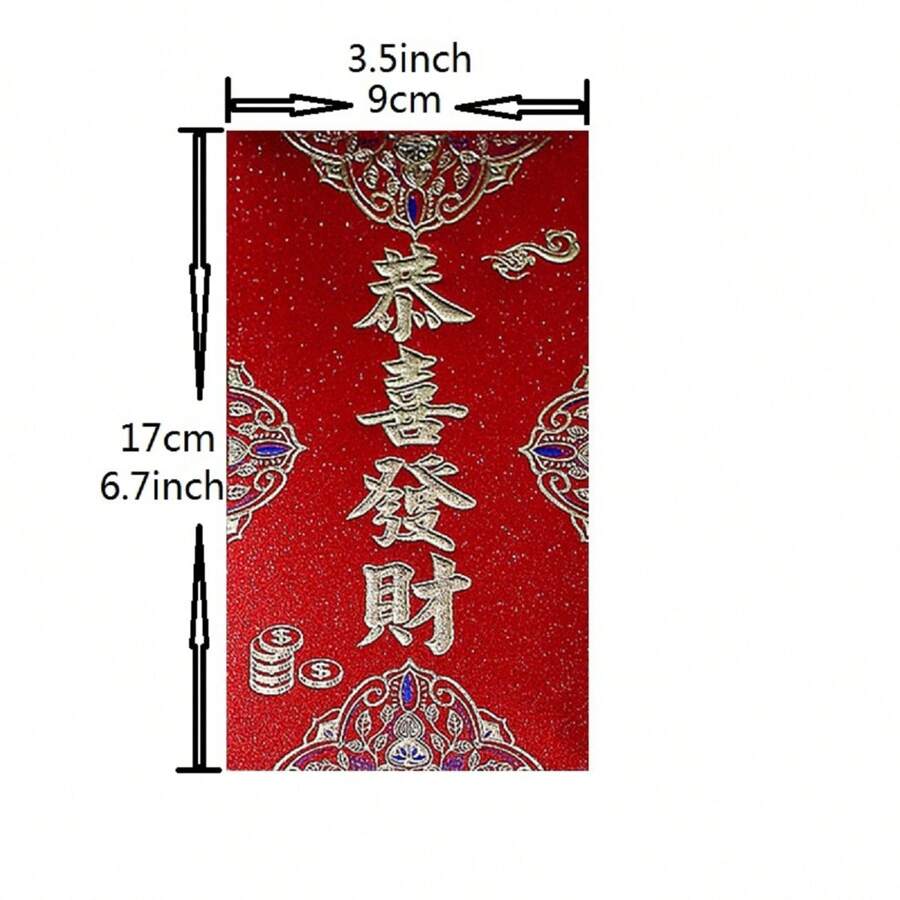 6pcs Chinese Red Envelopes Chinese New Year Hong Bao Packet Red Gold