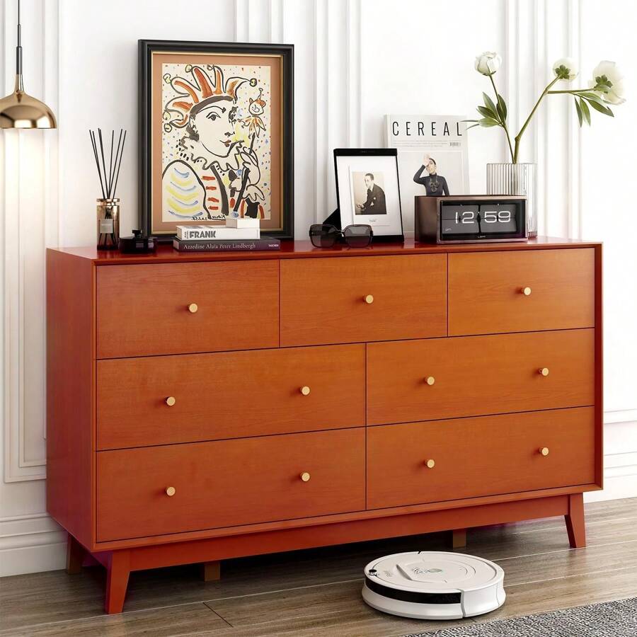 7 Drawer Dresser For Bedroom - Modern Double Dresser Organizer, Wood ...