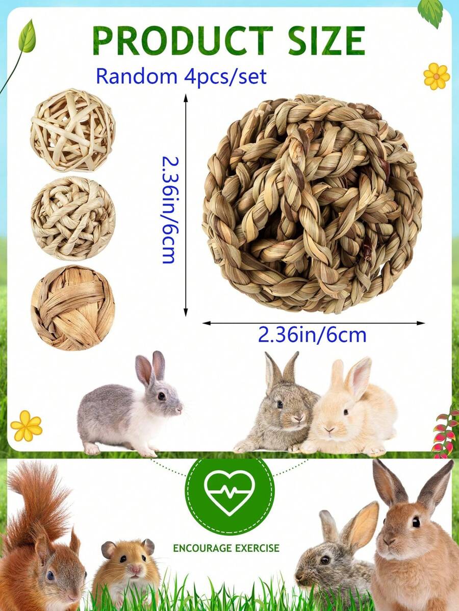 4PCS Random Small Animals Play Balls, Chew Grass Balls & Rolling Chew ...