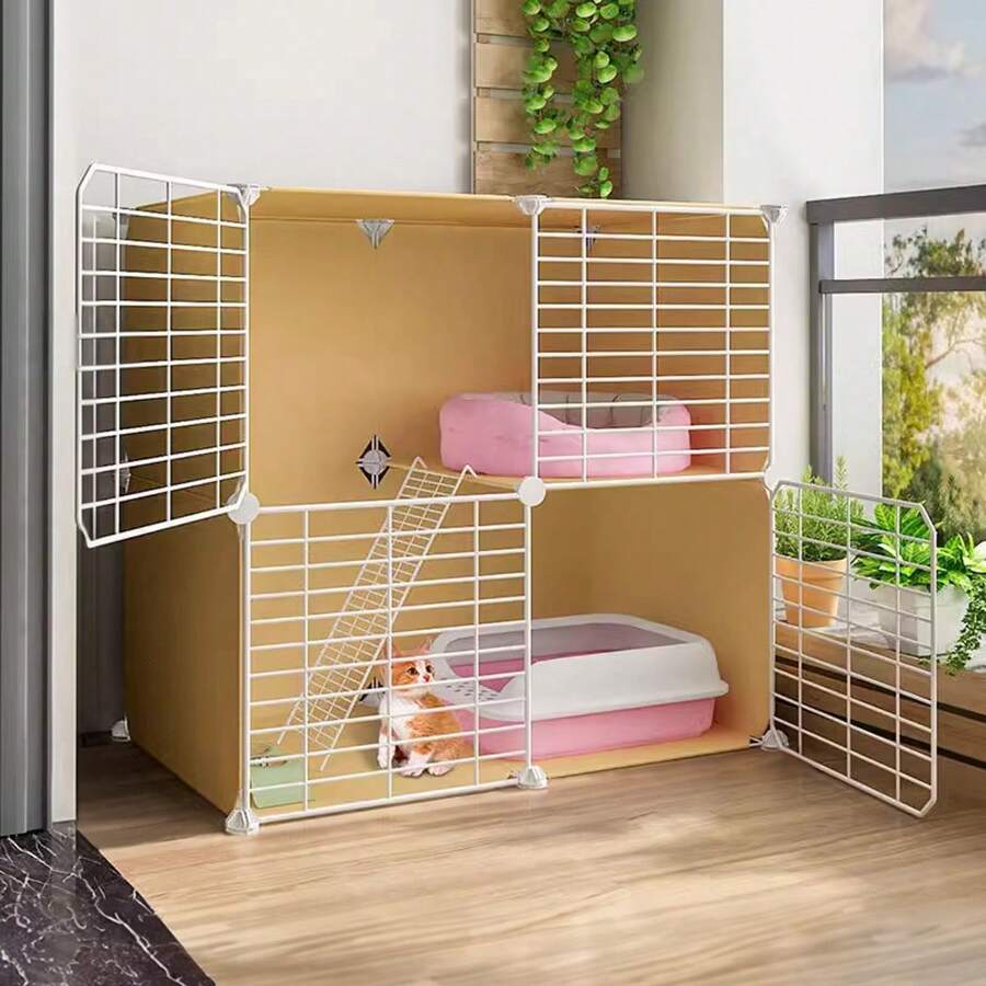 Yellow Indoor Cat Cage For Kittens With Free Space, Double Decker ...