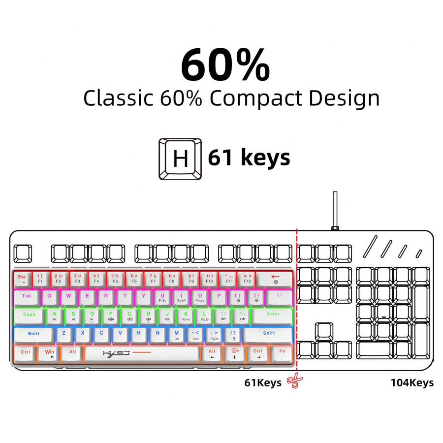HXSJ 60% Mechanical Keyboard, Gaming Keyboard With Blue Switches RGB ...