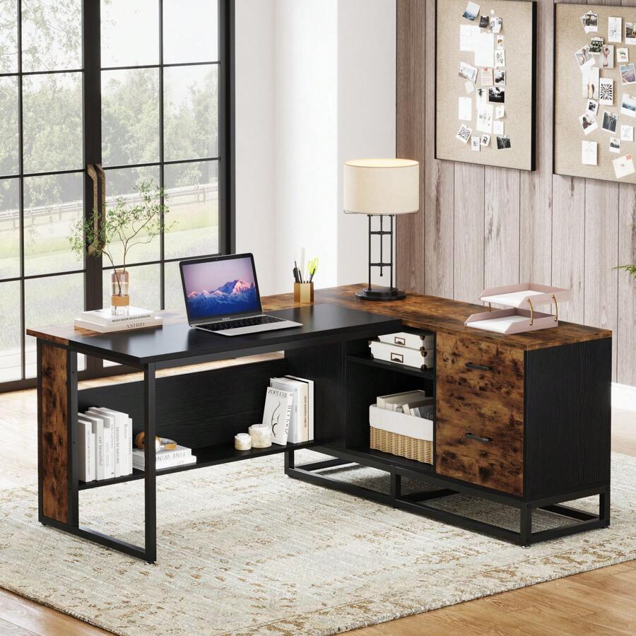 Tribesigns 63" L-Shaped Executive Desk, Large Office Desk with Drawers ...