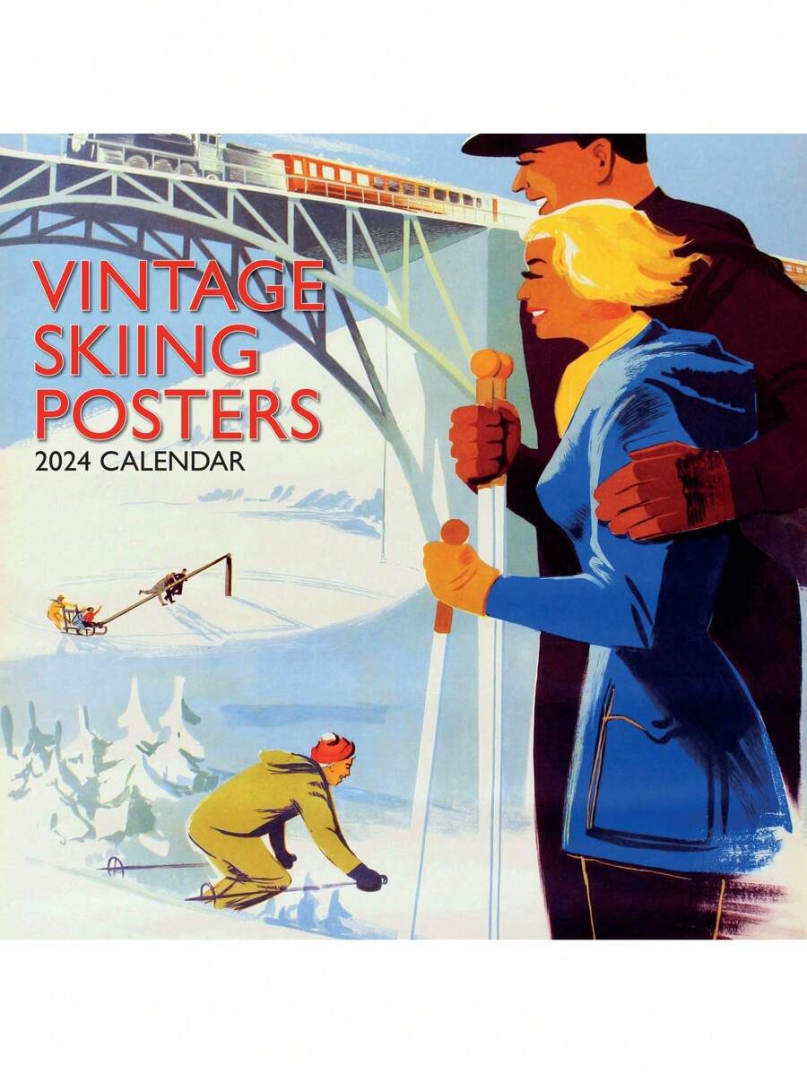 2024 Square Wall Calendar, Vintage Skiing Posters, 16-Month Arts ...