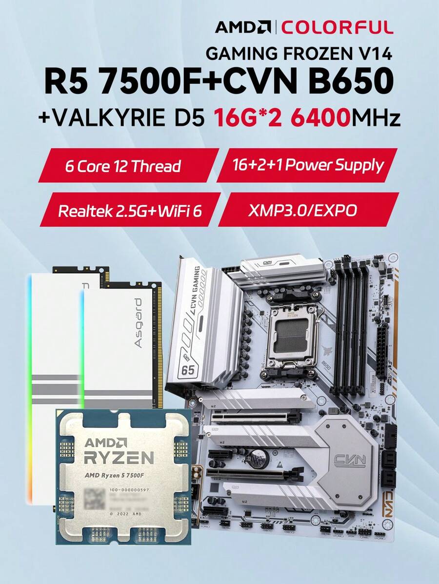 AMD Ryzen 5 7500F And COLORFUL CVN B650 GAMING FROZEN V14 And ASGARD ...