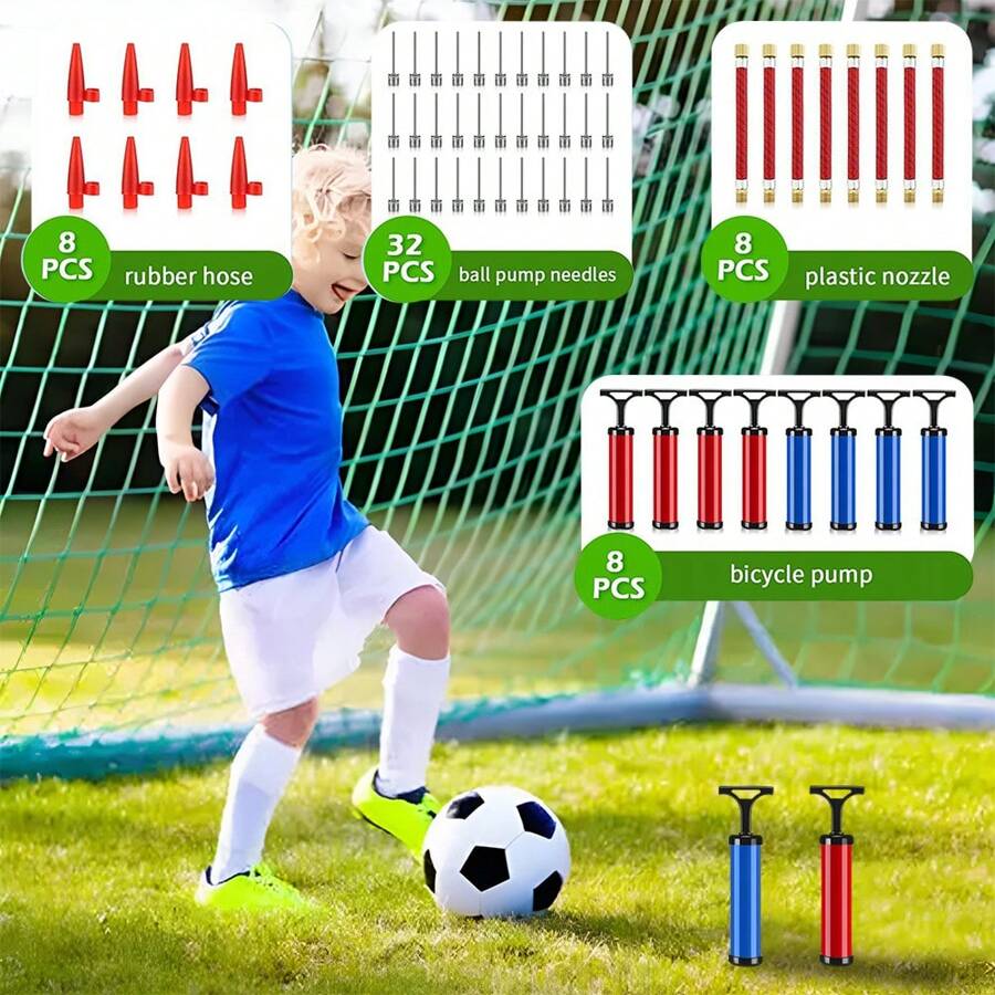 8 Sets Ball Pumps, Air Pump with Inflation Needle Nozzles Hose Portable ...