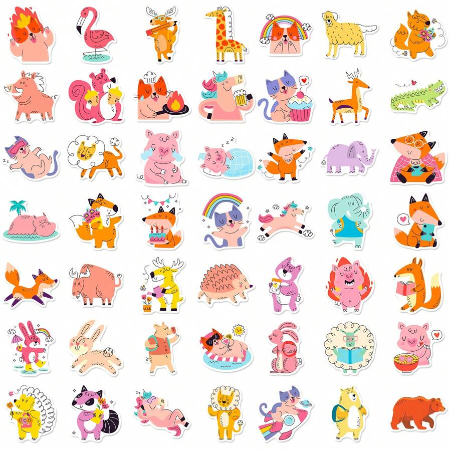 100pcs Funny Animal Stickers, Creative Cartoon Animal Vinyl Waterproof ...
