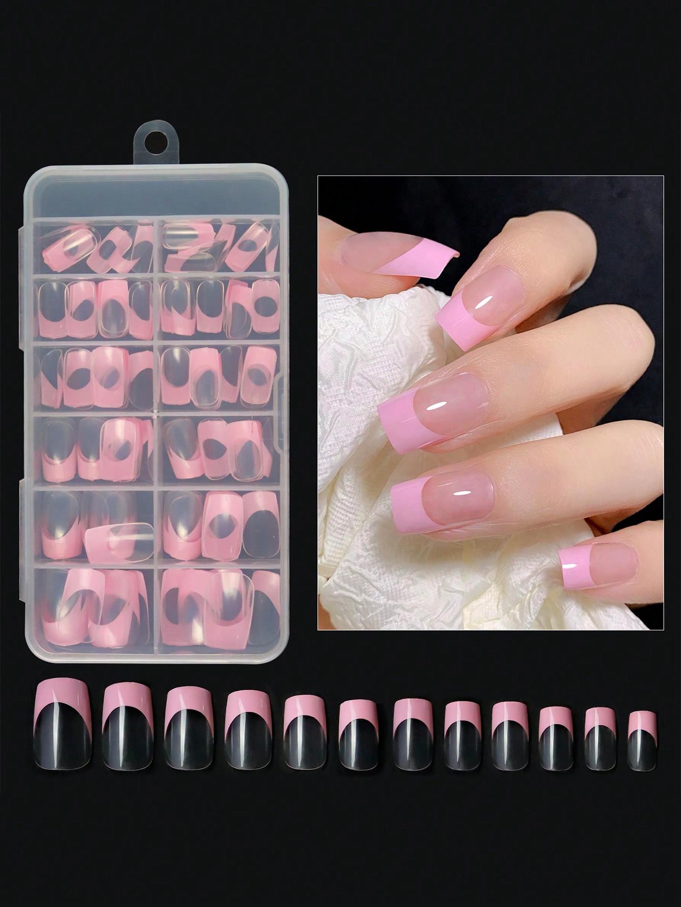 120pcs Square French Style False Nail Tips - White/black/pink/nude ...