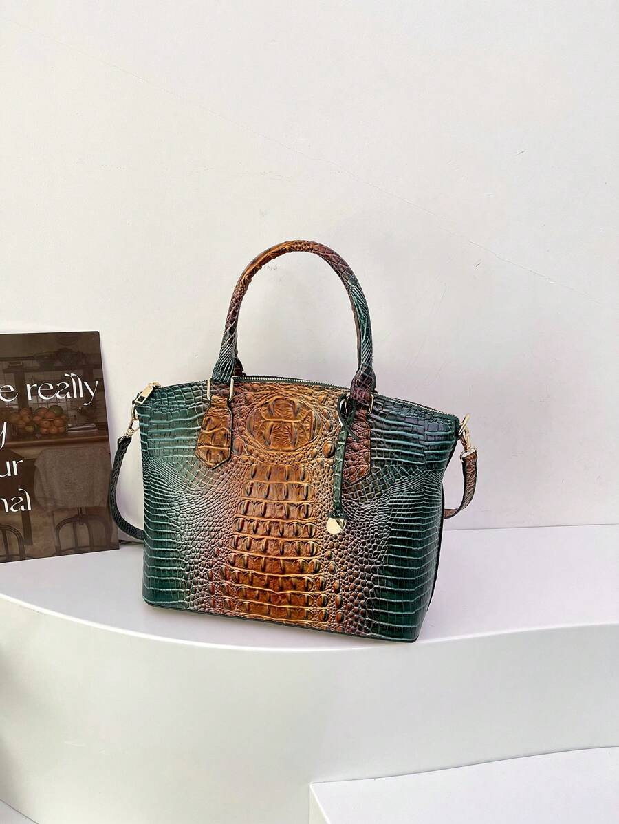 Ombre Crocodile Embossed Handbag, Classic Style Crossbody Bag, Women's ...