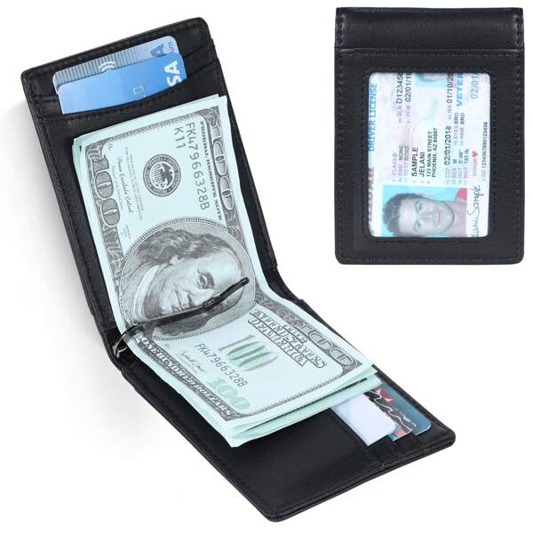 Hawanik Slim Bifold Wallet For AirTag With Spring Money Clip, Mens ...