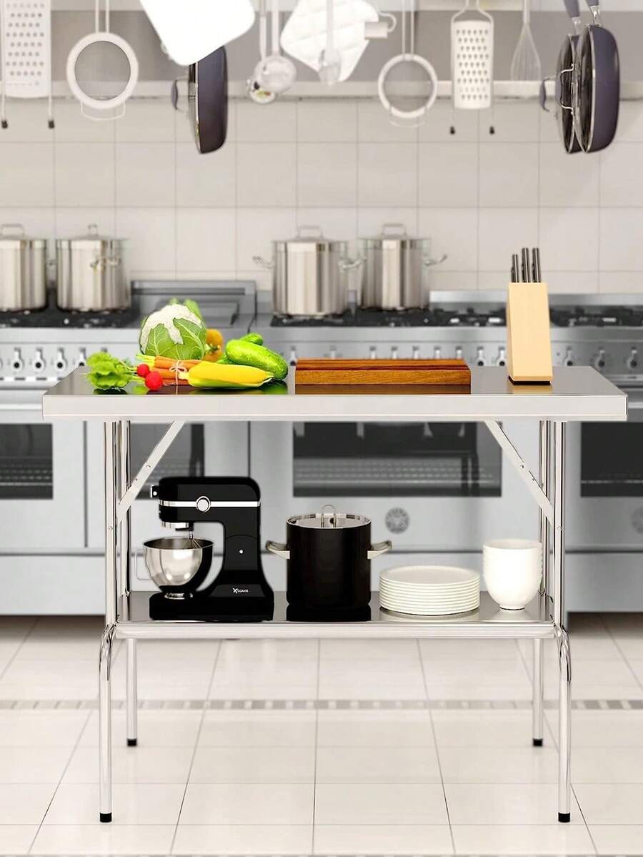 Stainless Steel Worktable Workstation with Under Shelf, Folding ...