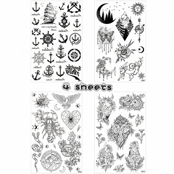 4 Half Arm Temporary Tattoos Sleeve Tattoos Waterproof Realistic Long ...