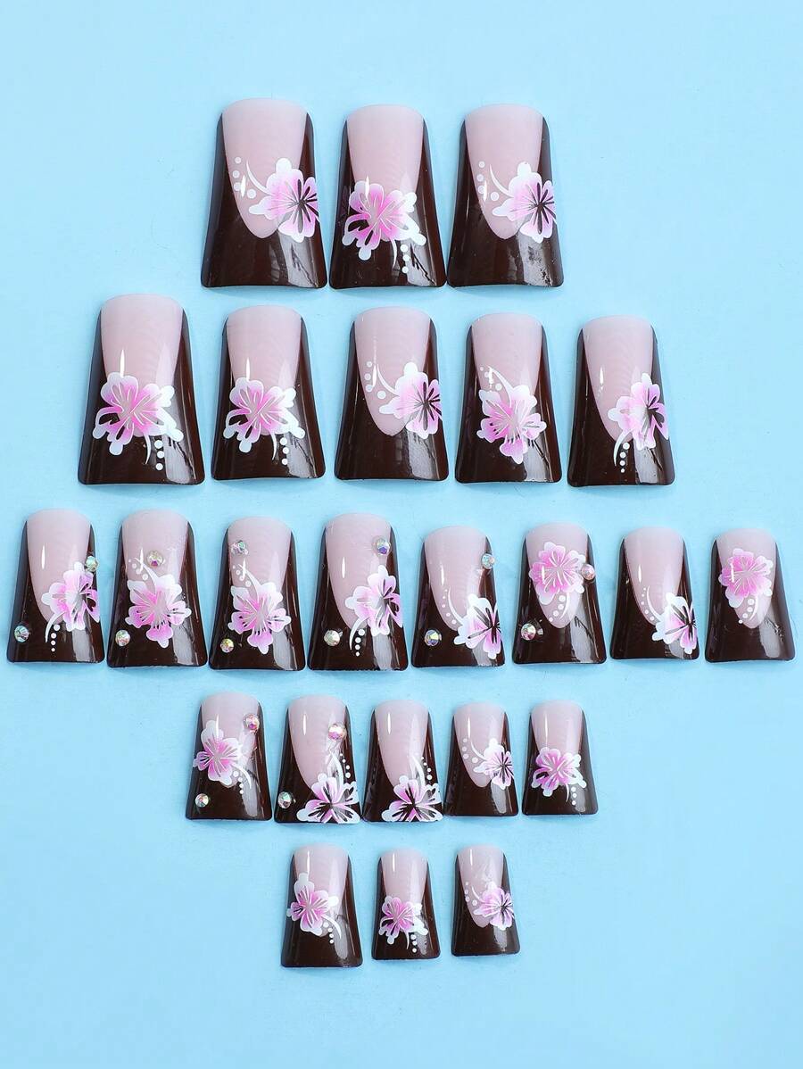 24pcs XXL Long Duck Nail Tips Long Duck Brown French Nail Press On ...