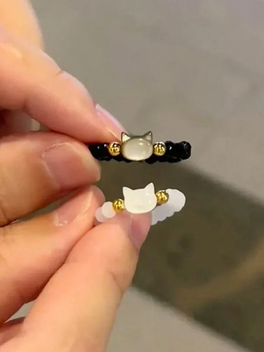 2pcs Natural Moonstone Obsidian Rings Beads Minimalist Fidget Ring ...