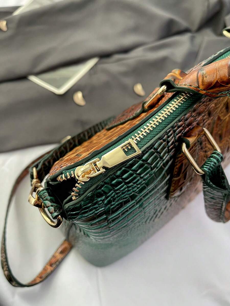 Ombre Crocodile Embossed Handbag, Classic Style Crossbody Bag, Women's ...