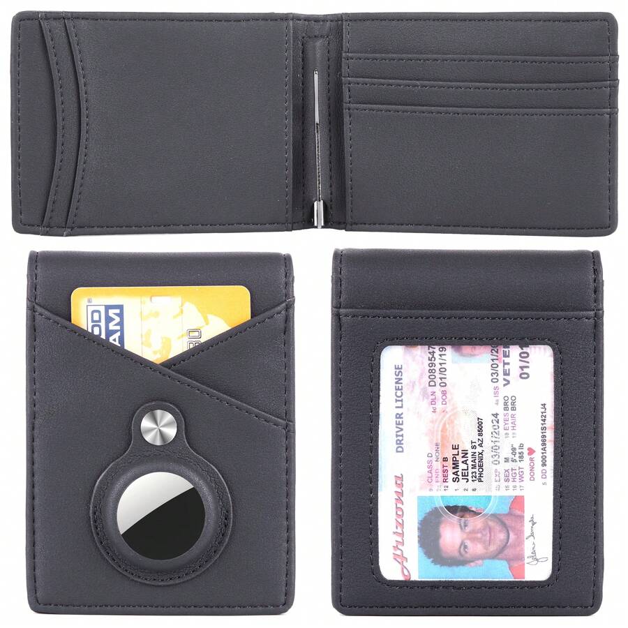 Hawanik Slim Bifold Wallet For AirTag With Spring Money Clip, Mens ...