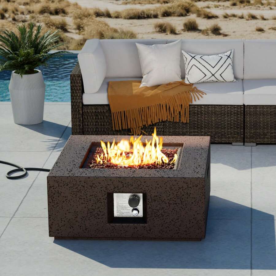 COSIEST Outdoor Propane Fire Pit Coffee Table, 28-inch Magnesium Oxide ...