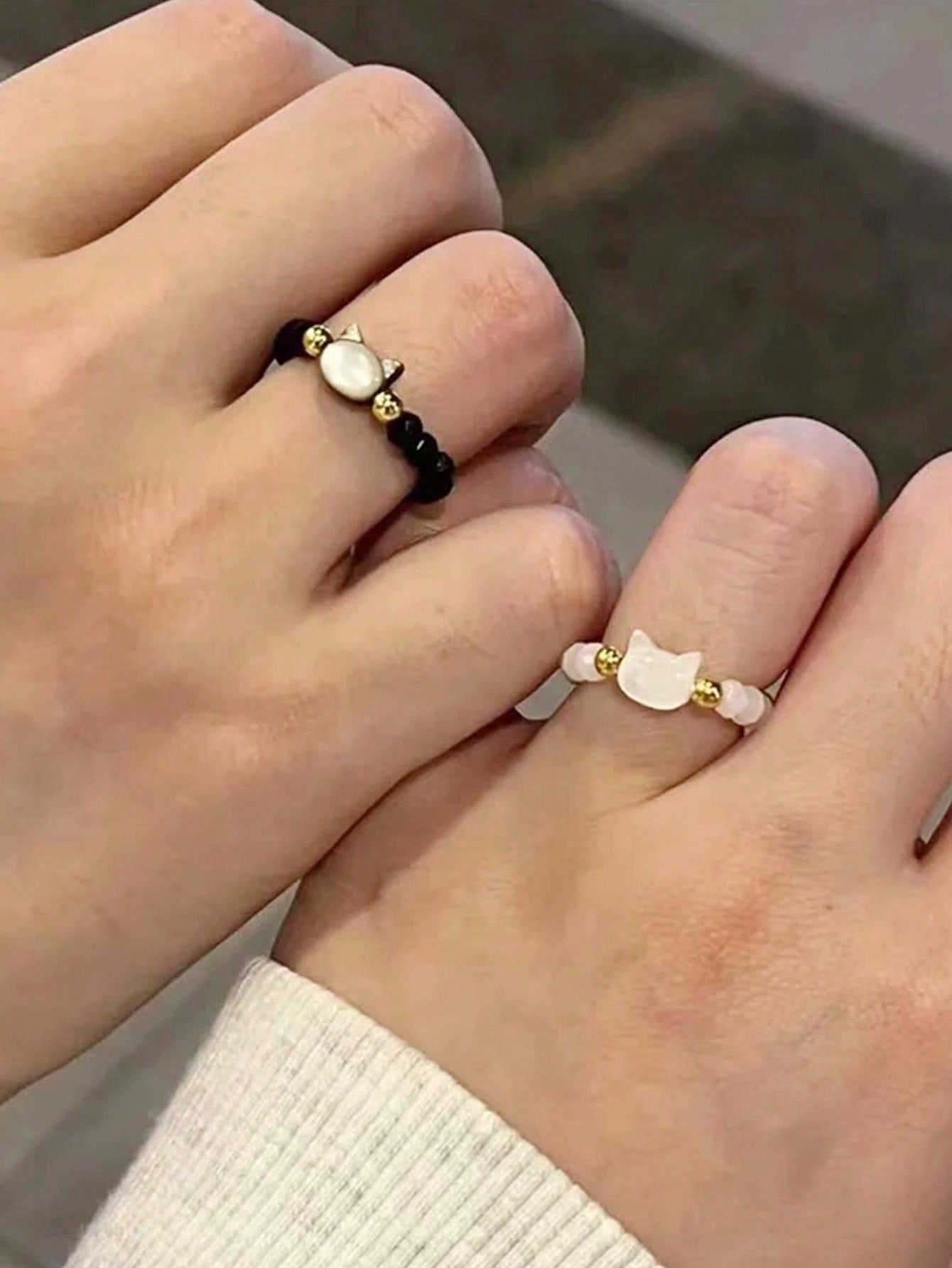 2pcs Natural Moonstone Obsidian Rings Beads Minimalist Fidget Ring ...