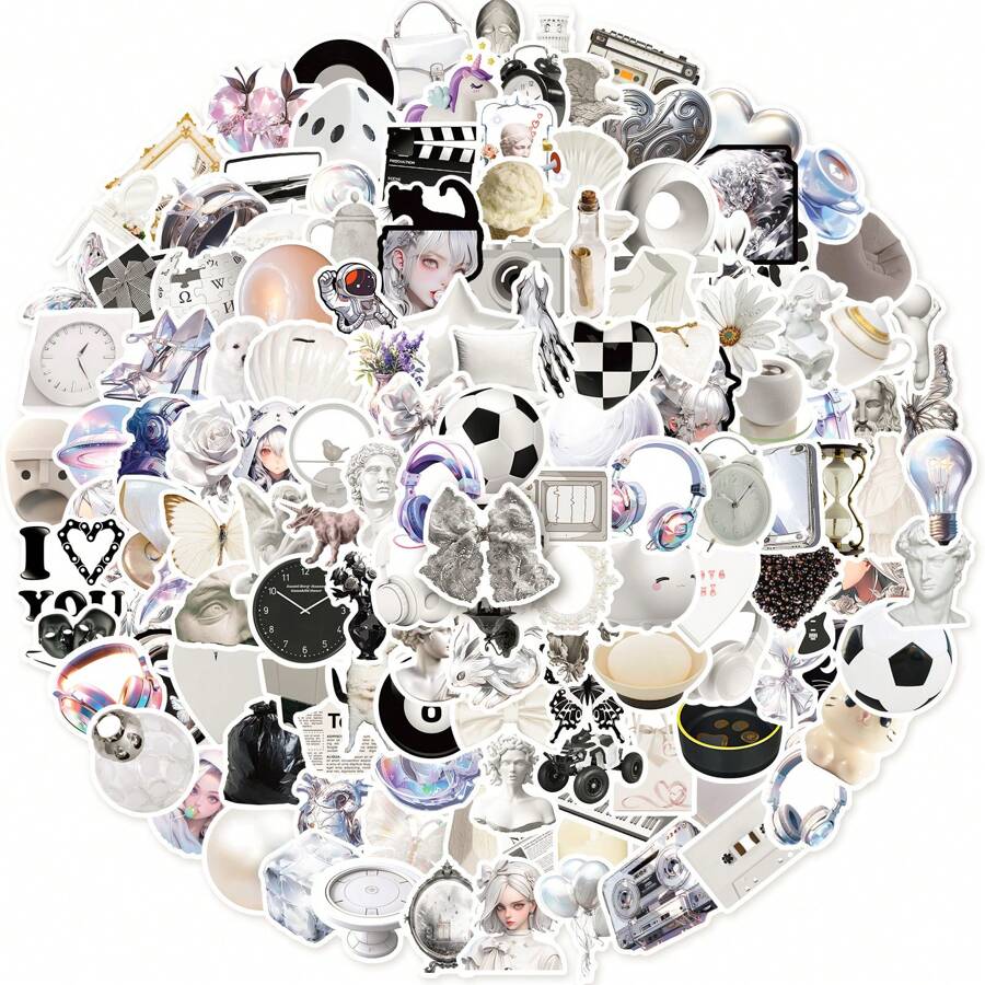 100pcs Silver Aesthetics Stickers, White Item Art Waterproof Stickers ...