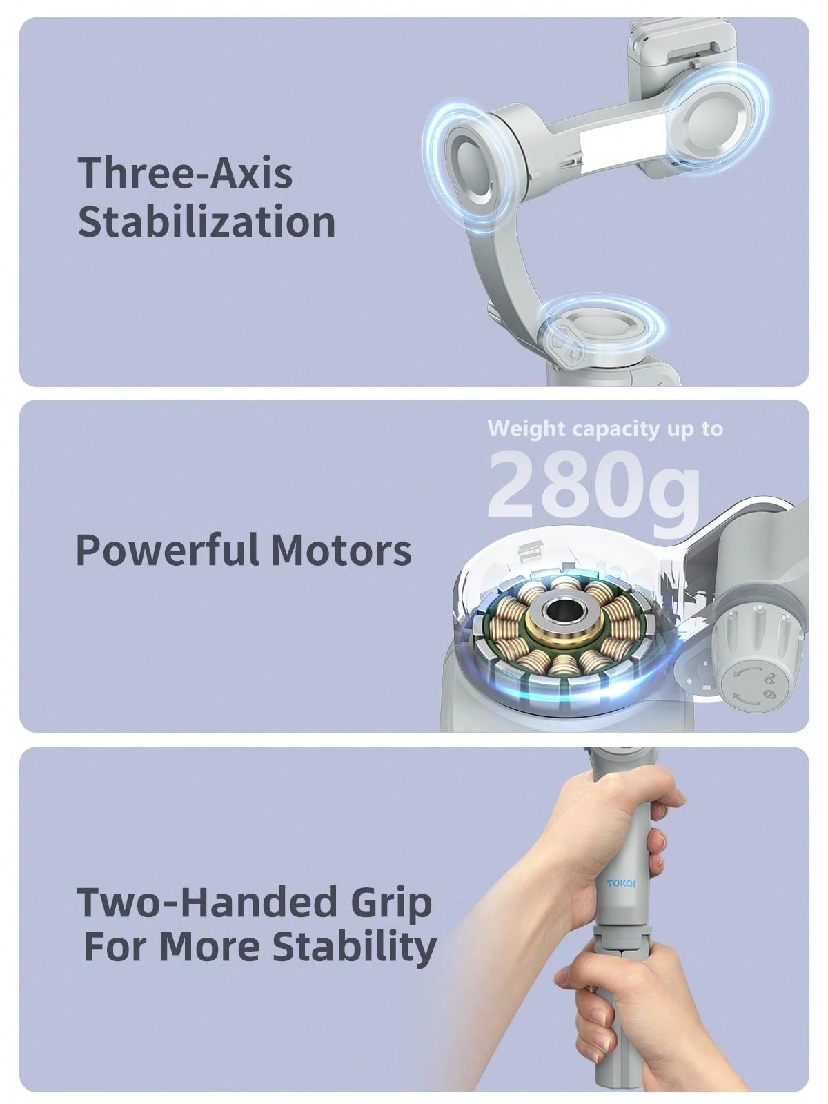 TOKQI M01 Gimbal Stabilizer For Smartphone, 3-Axis Stabilization, With ...