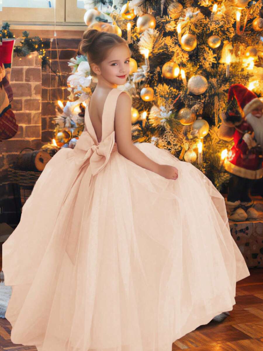 Tween Girl Romantic Elegant Butterfly Bowknot Mesh Dress For Wedding ...