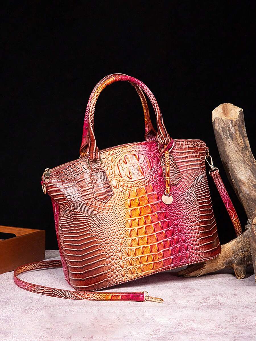 Ombre Crocodile Embossed Handbag, Classic Style Crossbody Bag, Women's ...
