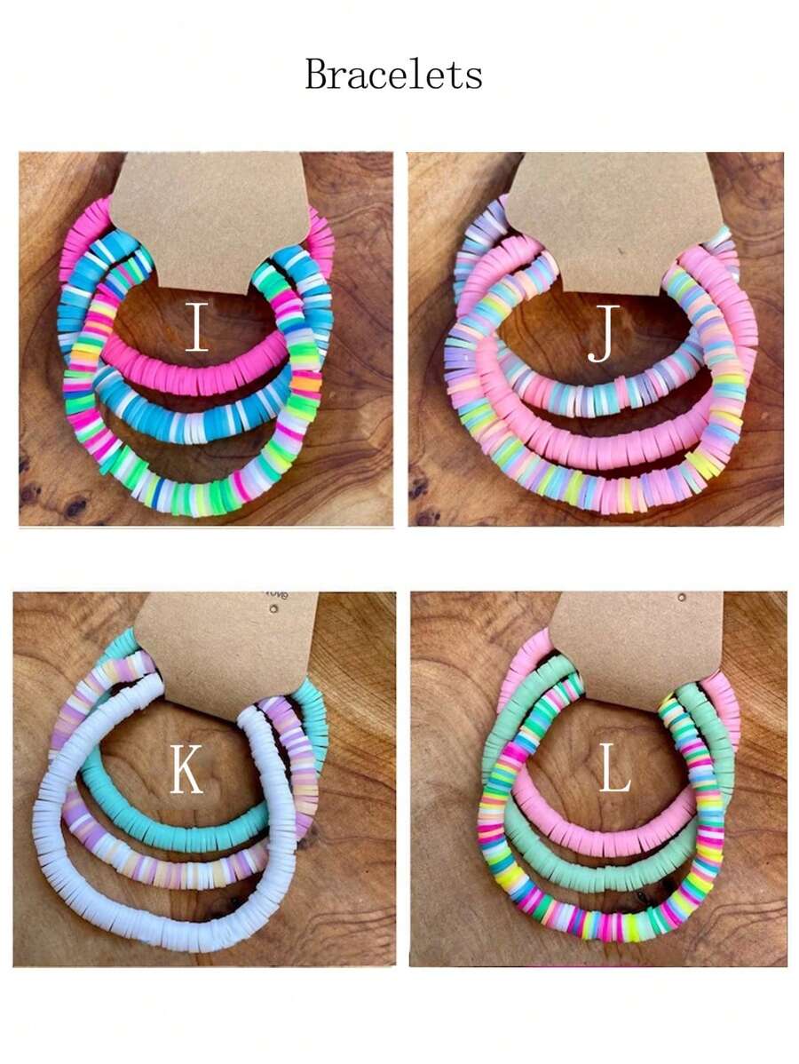 3pcs Clay Bead Bracelets, Bracelet Stacks, Summer Boho Beach Jewelry ...