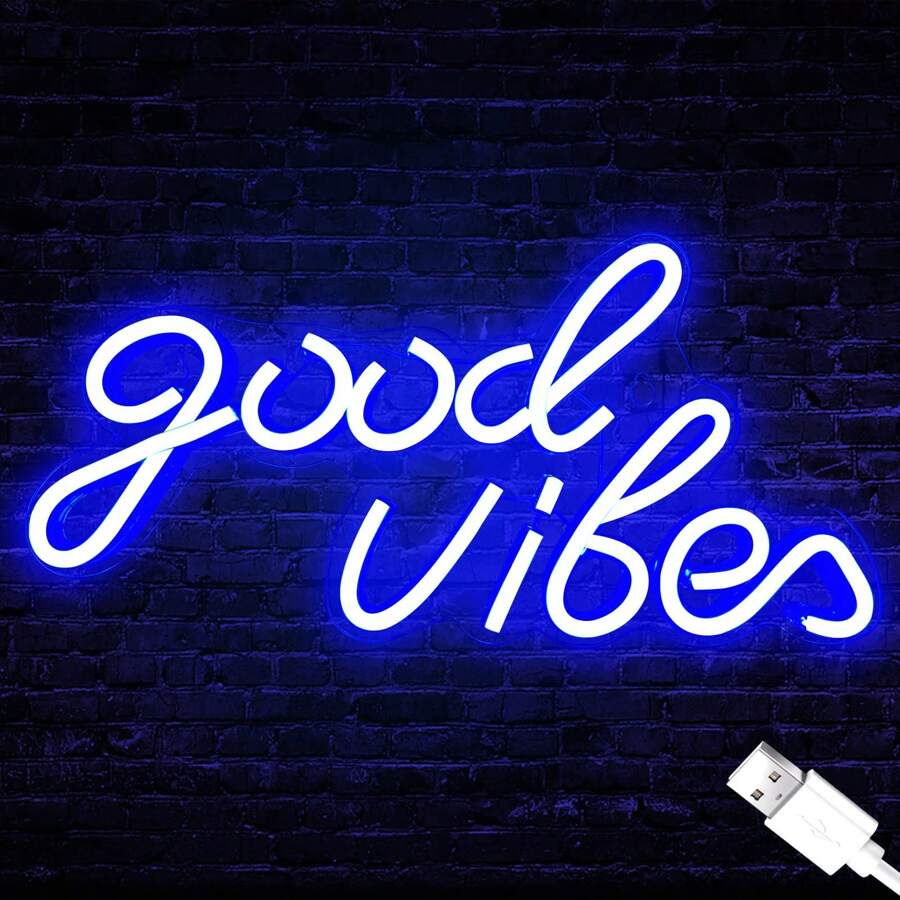Good Vibes Neon Sign - Led Neon Light Sign For Bedroom, Wall Decor ...