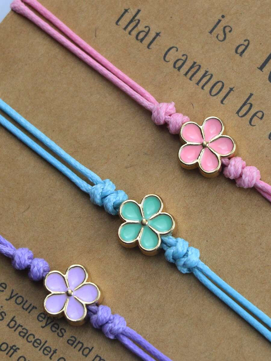 3pcs Metallic Alloy Colorful Corded Friendship Bracelets With Oil Drip ...