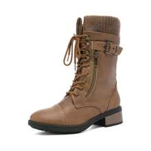 Women's Winter Lace up Mid Calf Combat Riding Boots | SHEIN USA