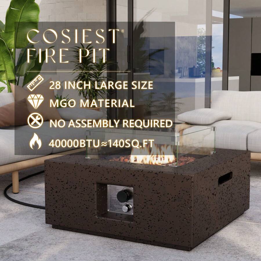 COSIEST COSIEST Outdoor Propane Fire Pit Coffee Table, 28-inch ...