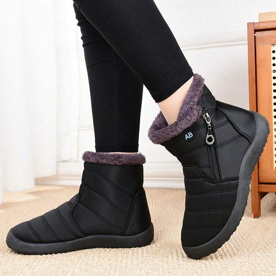Botinhas Curtas Femininas Forradas De Pelúcia Quentes De Inverno E ...
