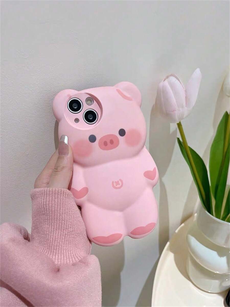 Ins Korean Style Cartoon Lovely Pink 3d Pig Design Phone Case ...