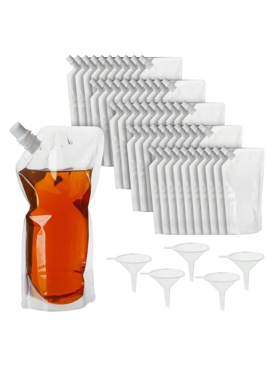 50 Pack 16oz Reusable Adult Plastic Drink Pouches With Funnels For ...