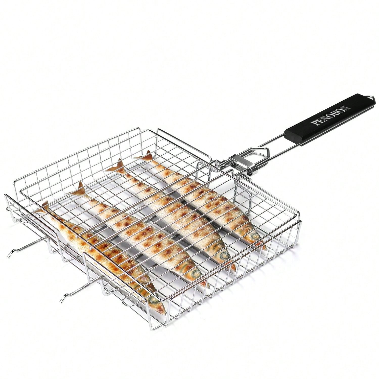 Fish Grilling Basket, Folding Portable Stainless Steel BBQ Grill Basket ...